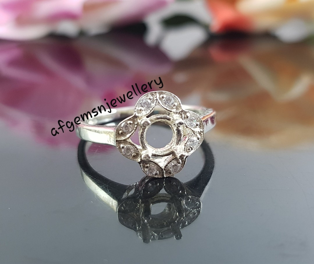 Solid Silver Mount Ring for Stone Size 5mm Round Prong Setting Ring ...