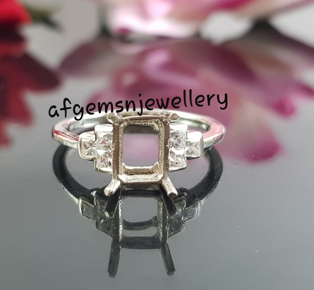 6x8m Octagon Semi Mount Ring, Personalized Wedding Ring, 925 Sterling ...