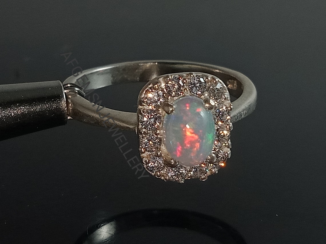 October Birthstone Ring Opal Ring White Opal Ring Fire Opal | Etsy