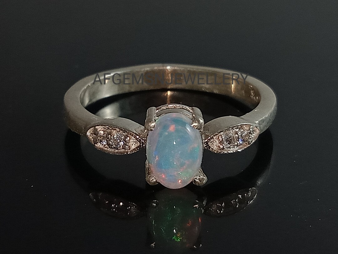 Multi Fire Opal Ring White Opal Ring Engagement Opal Ring Opal Cabochon ...