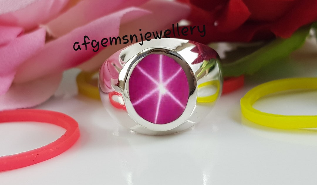 Men's Star Ruby Ring in 925 Sterling Silver Natural Lindy Star Ruby ...