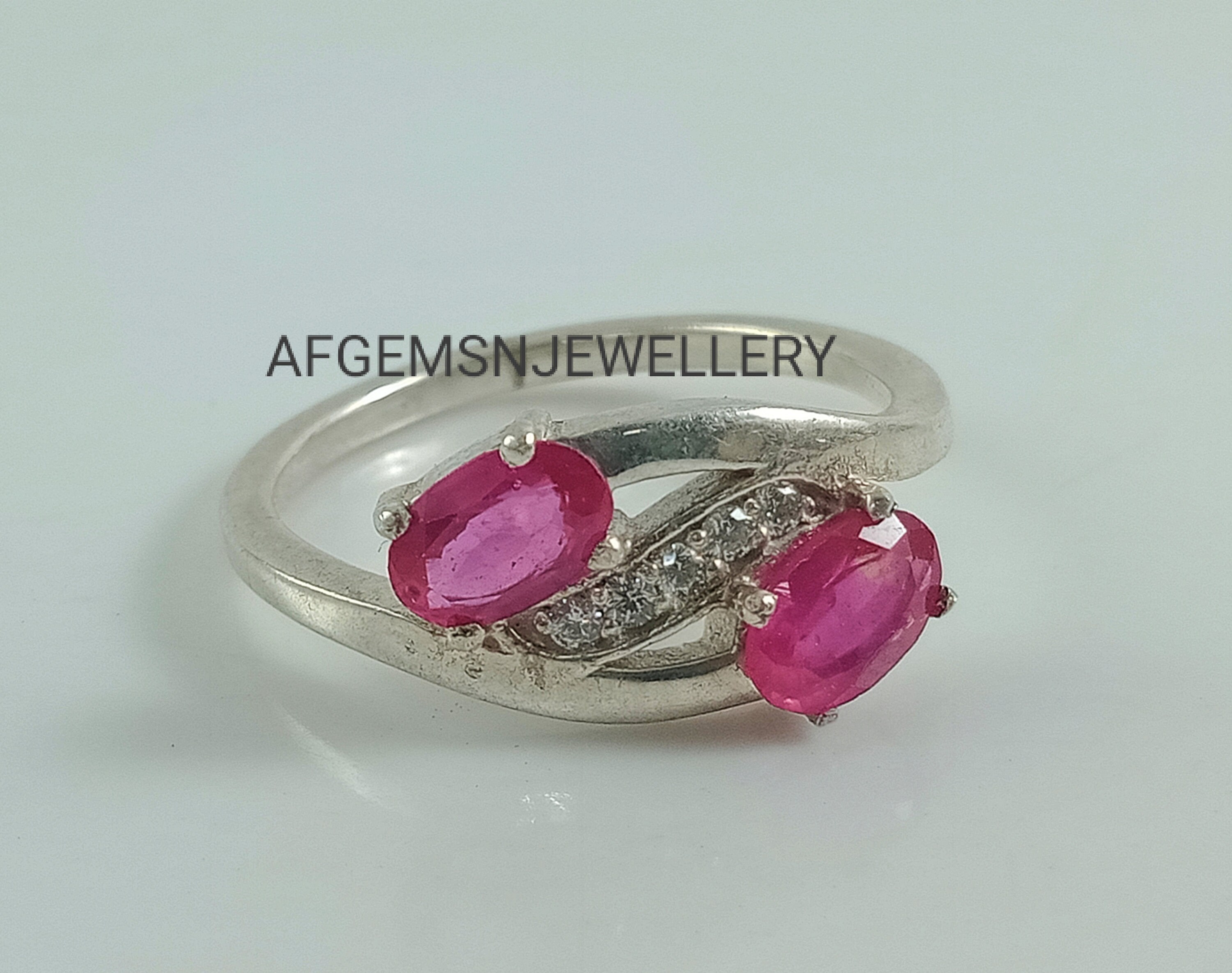 Silver Ruby Ring-Engagement Ruby Ring-Dual Stone Ring-Sterling | Etsy