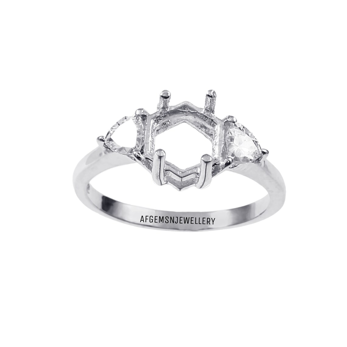 7MM Hexagon Semi Mount Ring-without Stone Ring-prong Setting Ring-925 ...