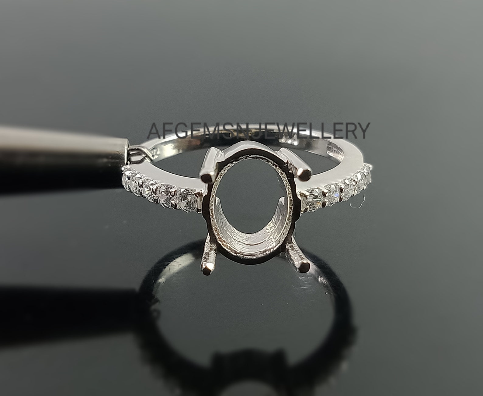 925 Sterling Silver Ring-prong Setting Ring-8x10mm Oval Semi - Etsy