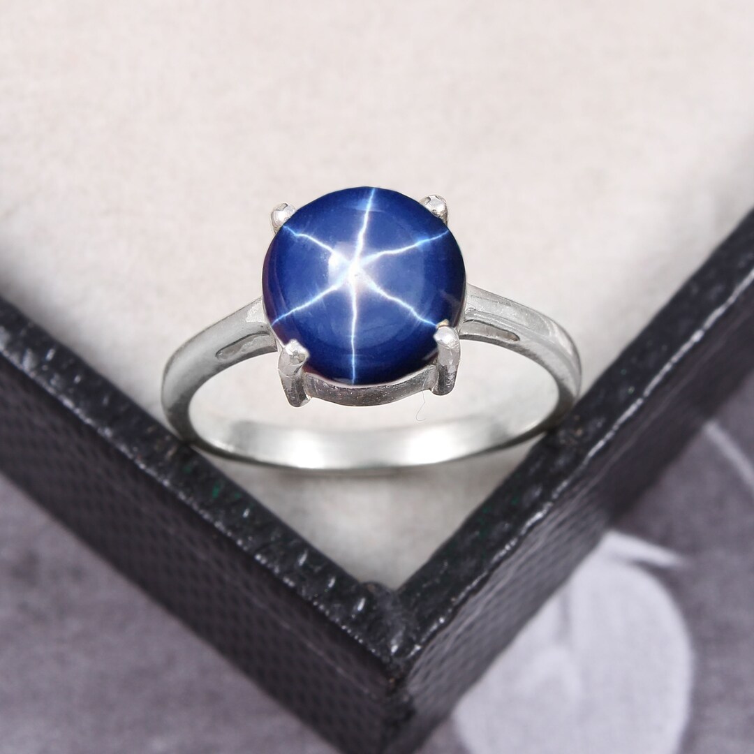 Genuine 6 Ray Sapphire Blue Star Ring in 925 Sterling Silver 9*9mm ...