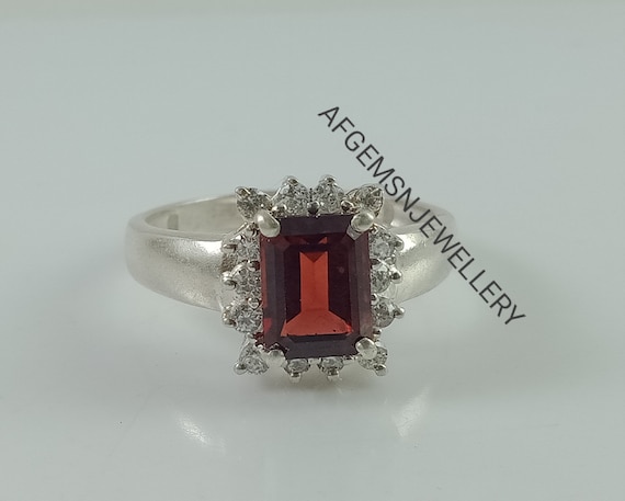 Emerald Cut Garnet Wedding Ring Sterling Silver January | Etsy
