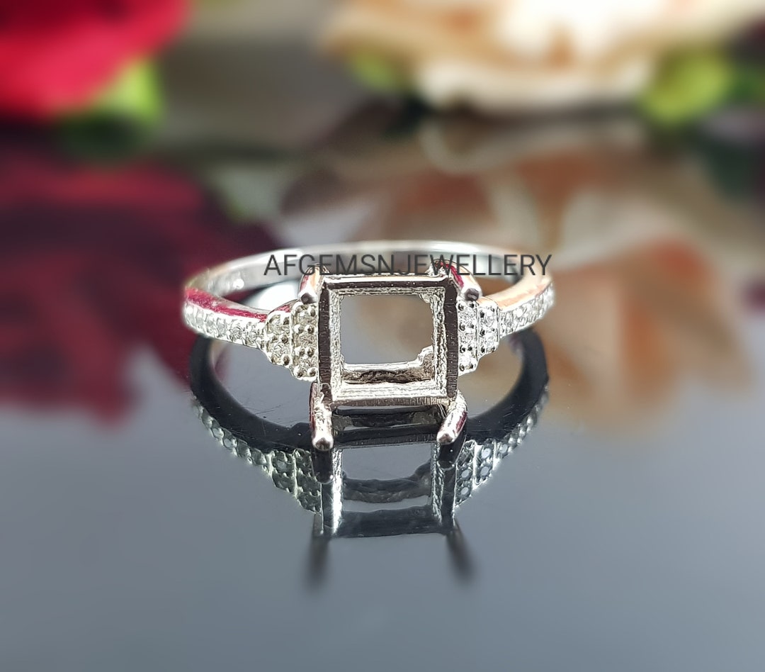 8X8 MM Square Semi Mount Ring-blank Ring-unset Ring-prong Setting Ring ...