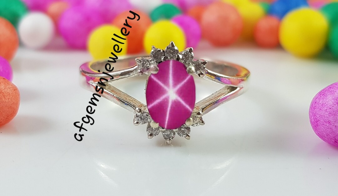 Natural 6 Ray Star Ruby Ring Sterling Silver Lindy Star Ring 925 Silver ...