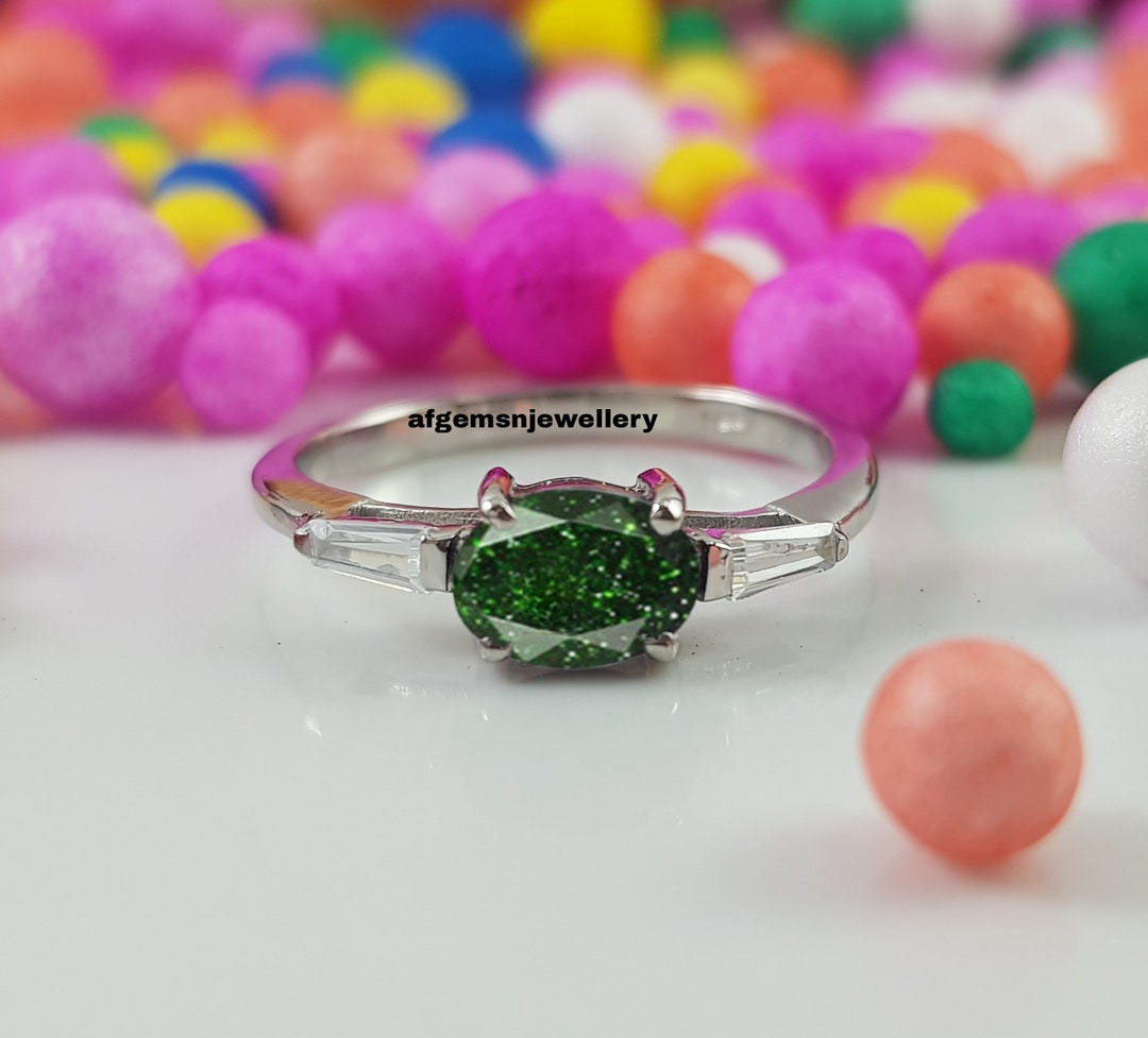 Unique Handmade Galaxy Sandstone Ring- Green Sandstone Engagement Ring ...