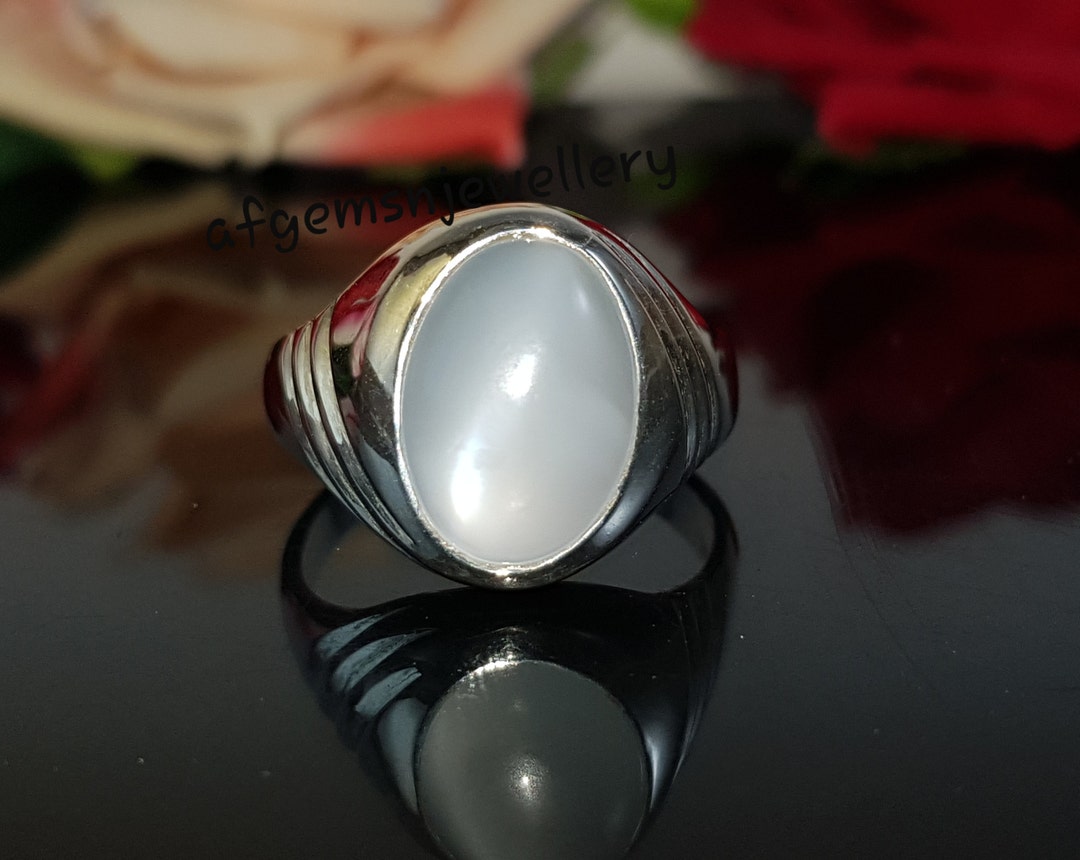 Milky White Moonstone Ring for Men's, Sterling Silver Handmade Ring ...