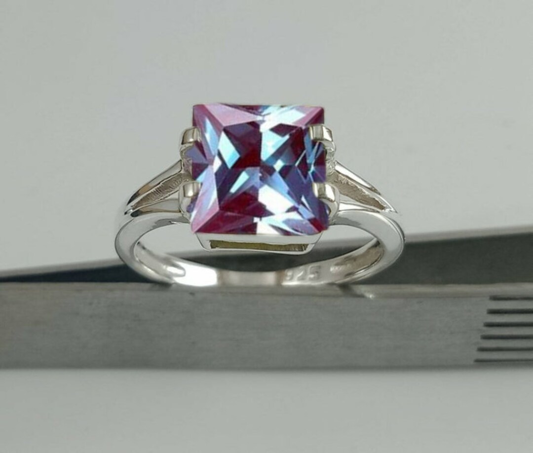 Princess Cut Alexandrite Ring Wedding Alexandrite Ring Engagement Ring ...