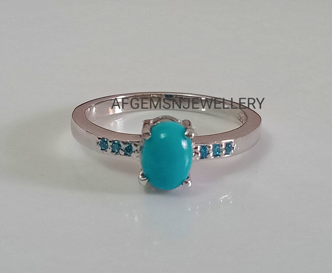 Silver Turquoise Ring-turquoise Stone-oval Cut Ring-silver Turquoise ...