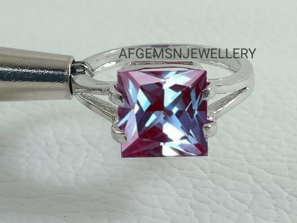 Princess Cut Alexandrite Ring Wedding Alexandrite Ring Engagement Ring ...