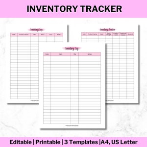 Colorful Printable Inventory Tracker, Editable Inventory Management Log ...