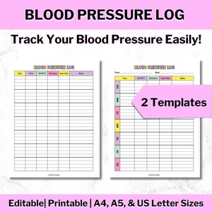Printable Blood Pressure Tracker, Daily Blood Pressure Tracker, A4,A5 ...