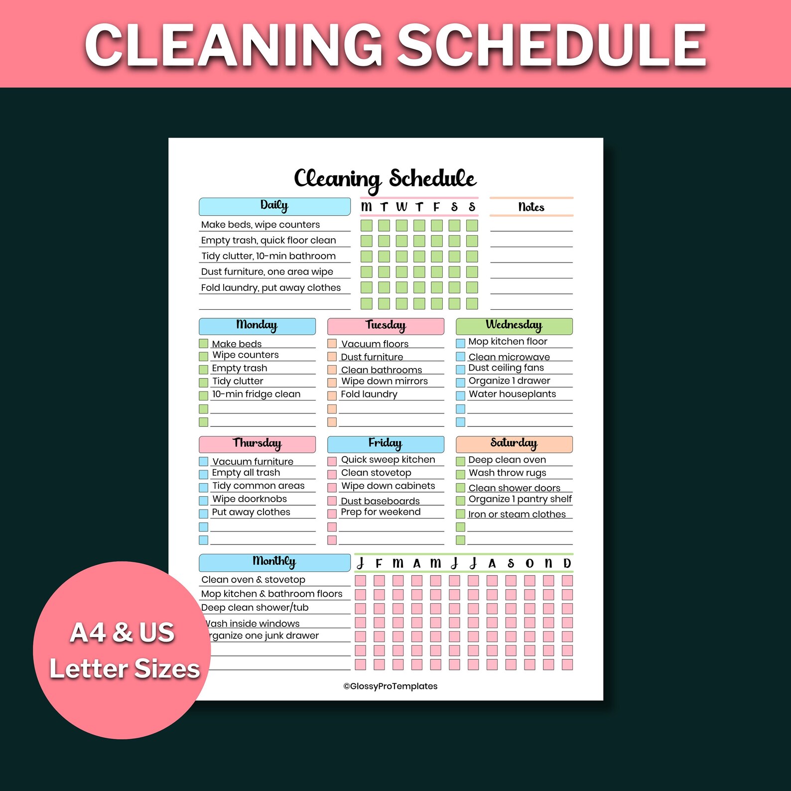 Customizable Cleaning Schedule Planner, Printable PDF Cleaning Schedule ...