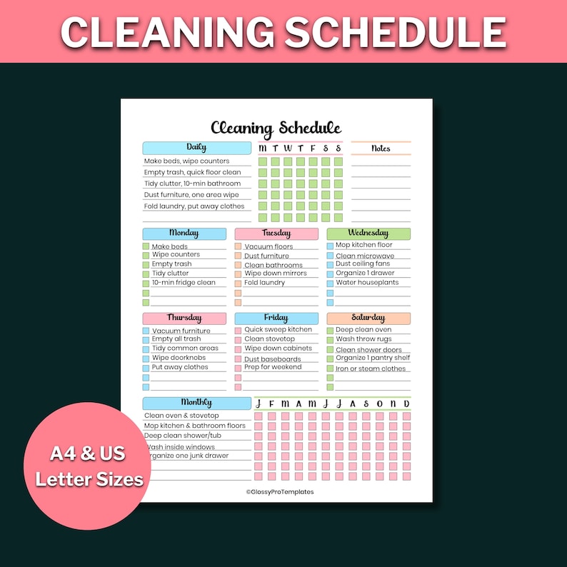 Customizable Cleaning Schedule Planner, Printable PDF Cleaning Schedule, Home Cleaning Routine ...