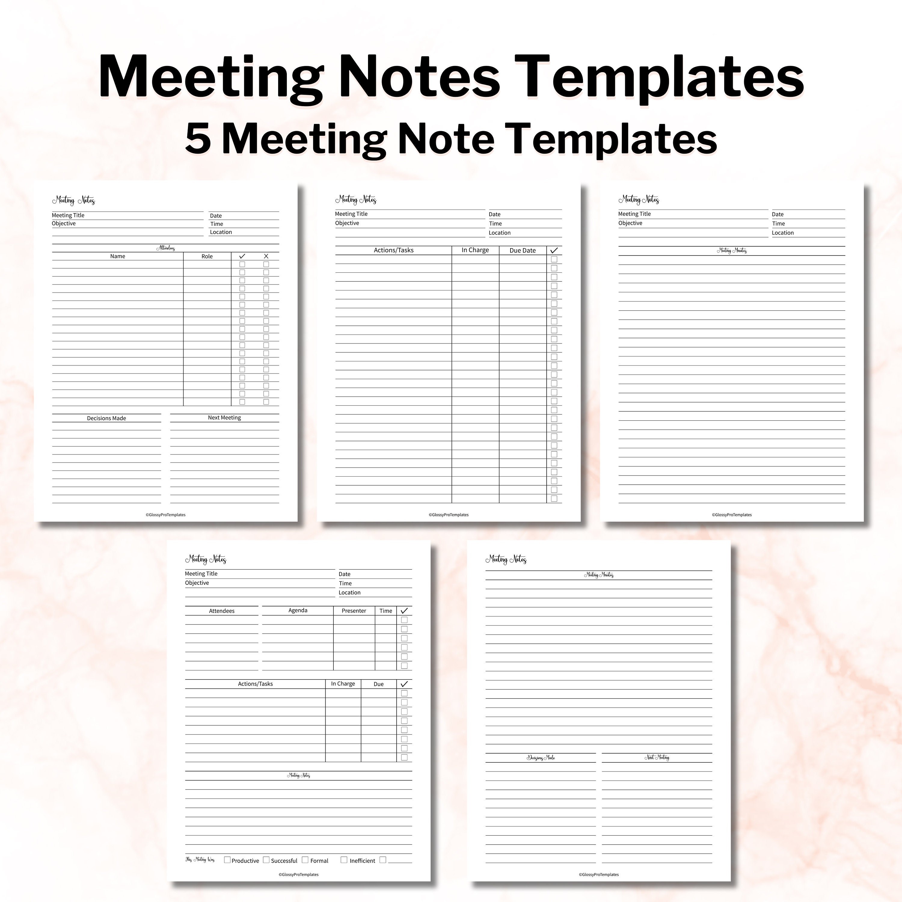 Printable Meeting Notes Template, Meeting Minutes Templates, Meeting ...