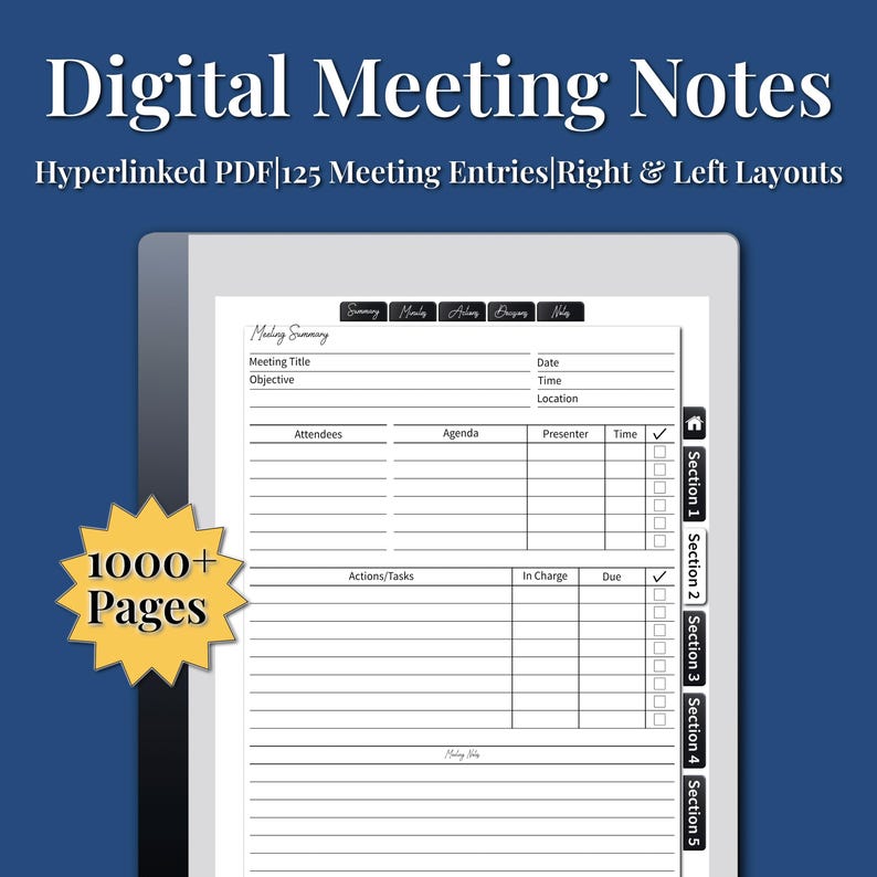 Customizable Meeting Notes Template for Remarkable 2 With Hyperlinks ...
