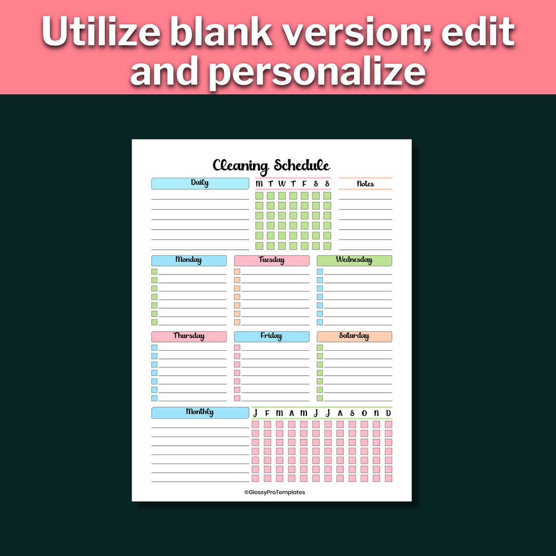 Customizable Cleaning Schedule Planner, Printable PDF Cleaning Schedule, Home Cleaning Routine ...