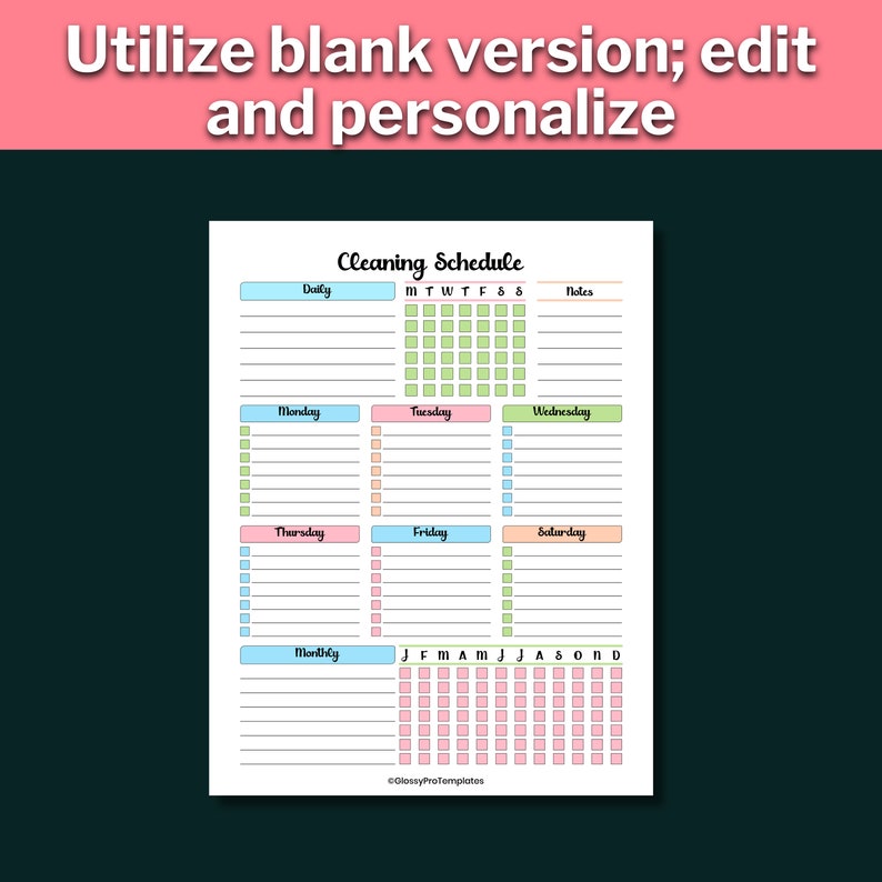 Customizable Cleaning Schedule Planner, Printable PDF Cleaning Schedule ...