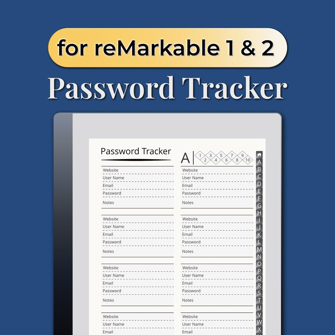 Hyperlinked Digital Password Tracker for Remarkable | A to Z Password ...
