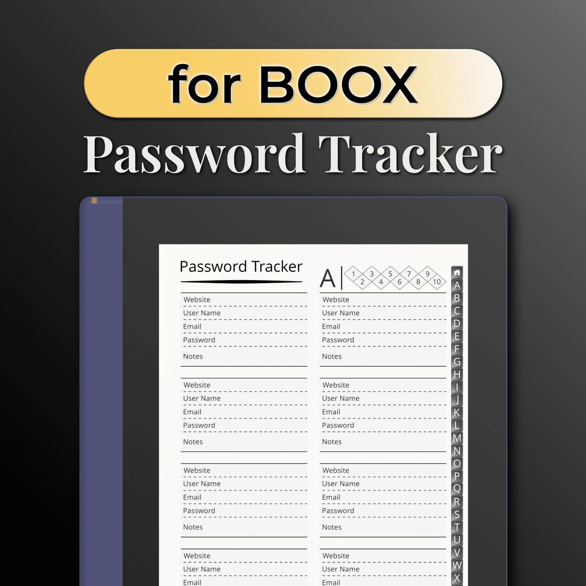 Hyperlinked A to Z Digital Password Tracker for BOOX | Password Keeper ...