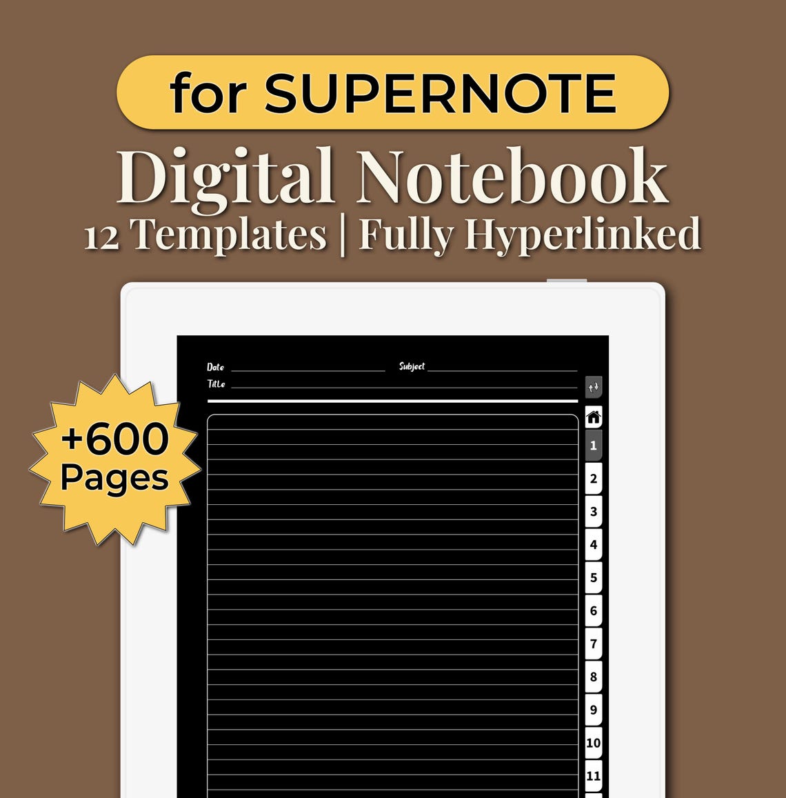 Dark Mode Digital Notebook for Supernote 12 Templates, Templates for ...