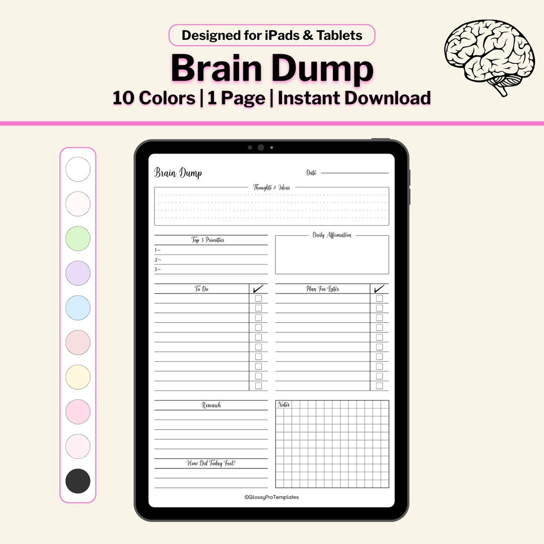 Digital Brain Dump Template PDF | 10 Colors | Compatible With Goodnotes ...