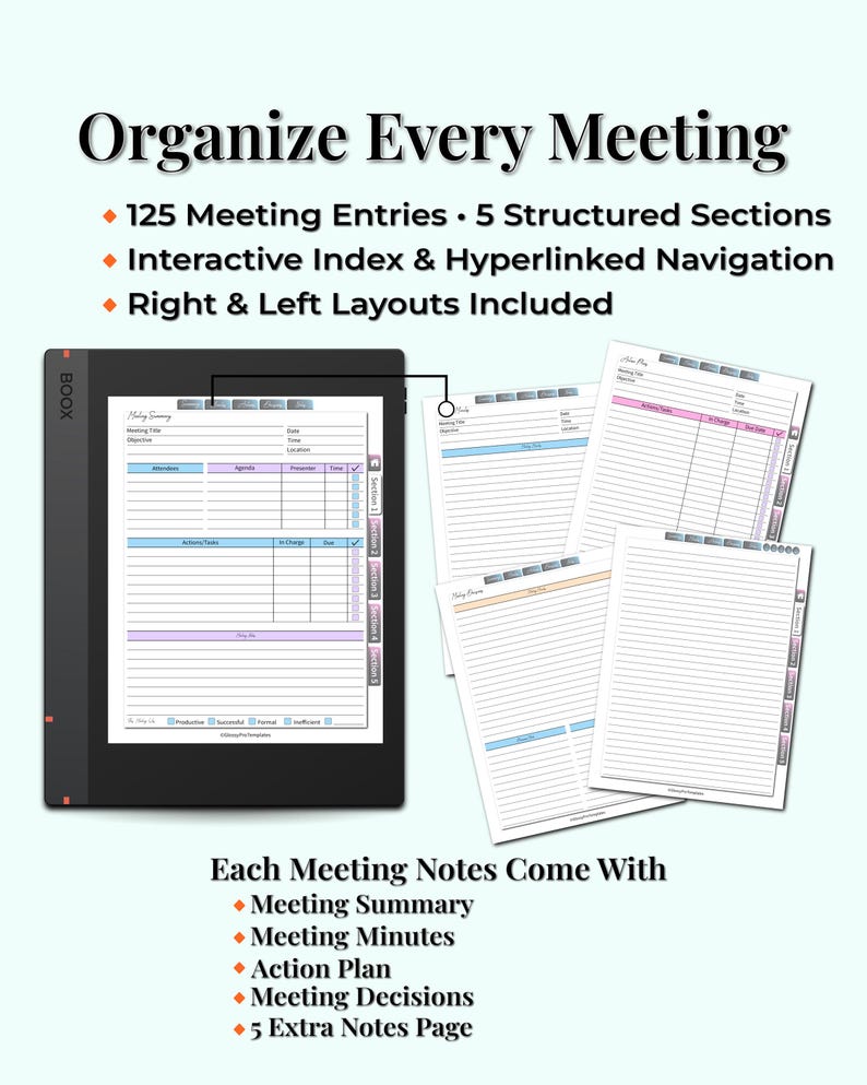 Hyperlinked PDF Meeting Template for BOOX Note Air 3C 4C 5C | 125 ...