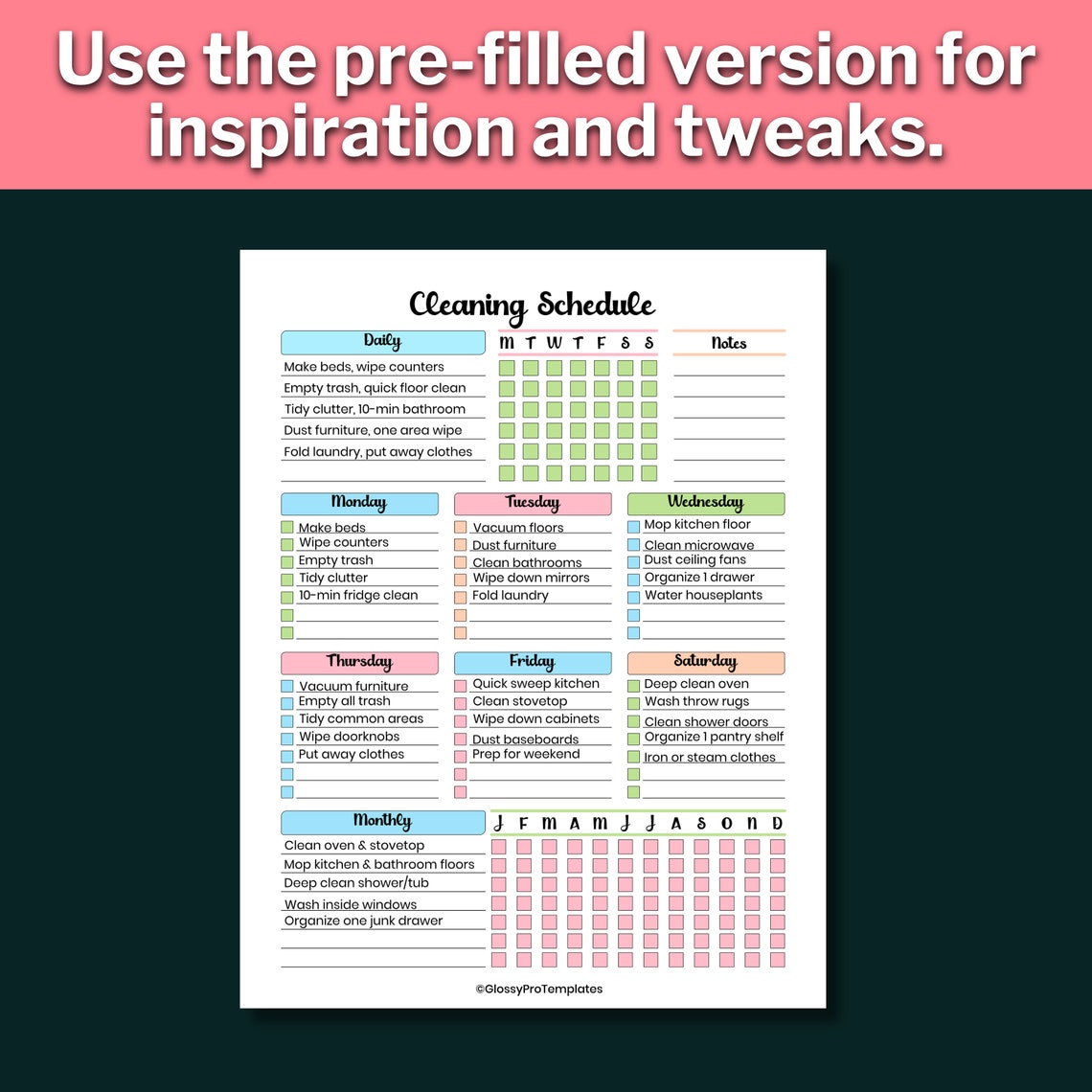 Customizable Cleaning Schedule Planner, Printable PDF Cleaning Schedule ...