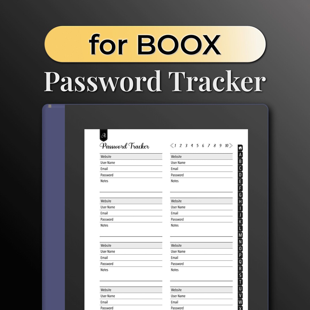 Digital Password Tracker Template for BOOX | Alphabetically Hyperlinked ...