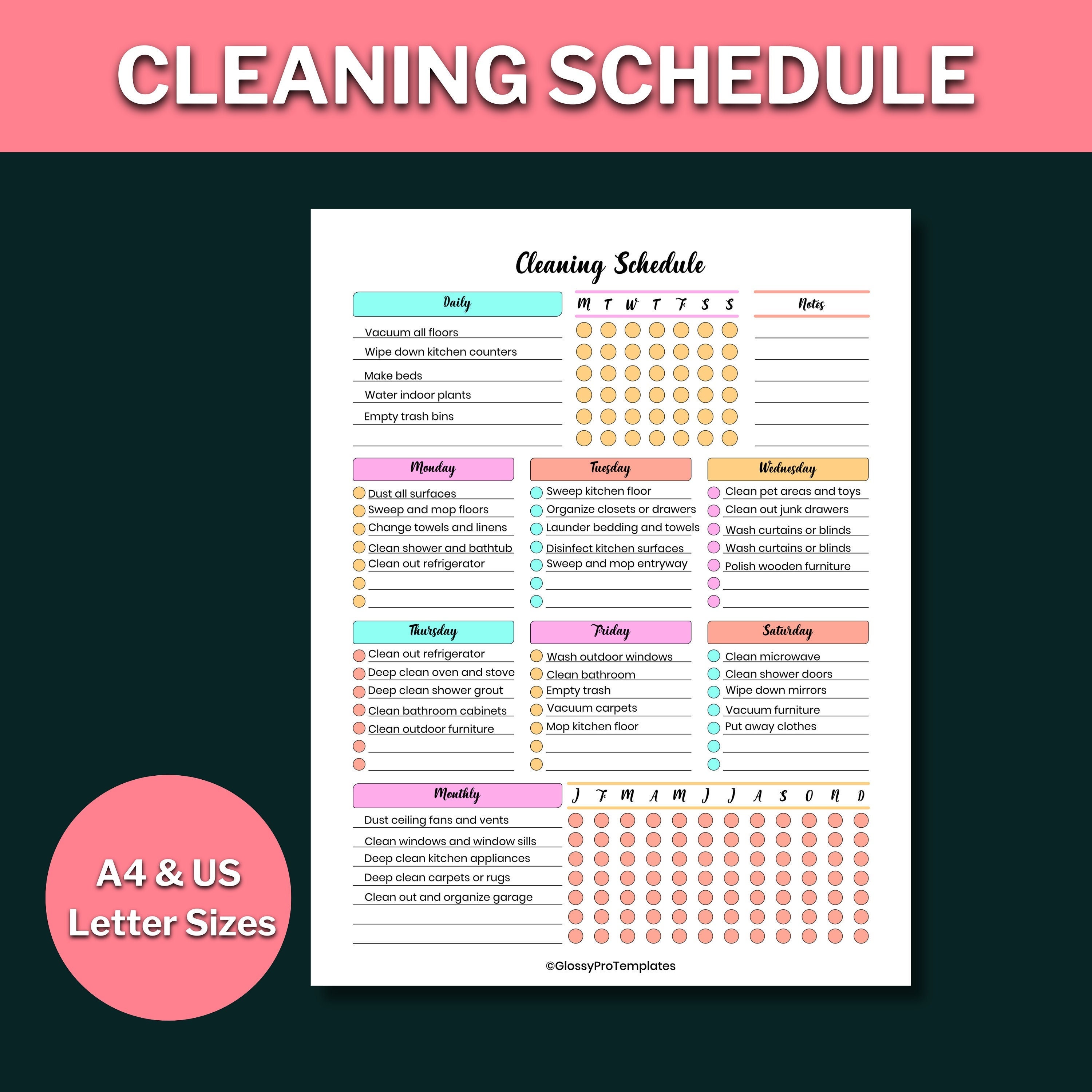 Editable Cleaning Schedule Planner, Printable PDF Cleaning Schedule ...