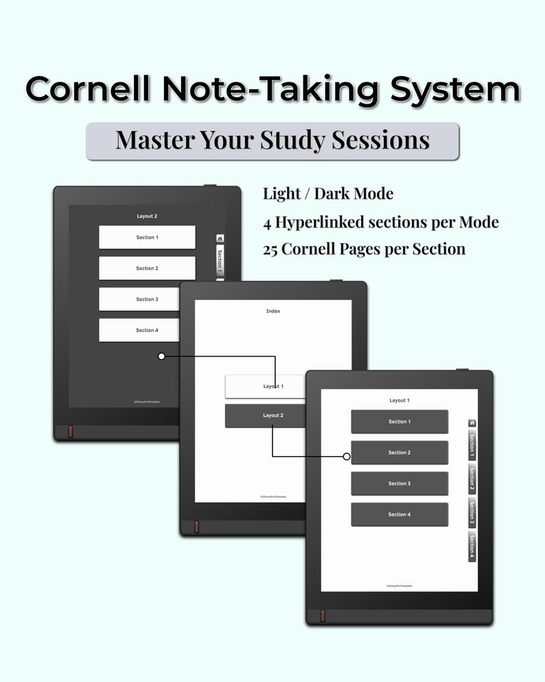 Cornell Notes Template With Light & Dark Mode for BOOX Tablets - Etsy