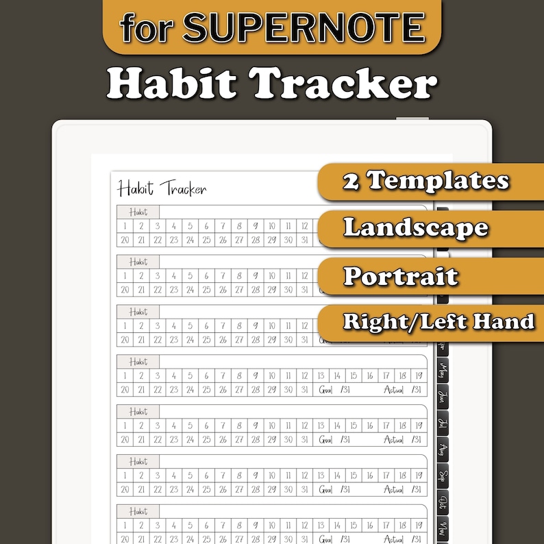 SUPERNOTE Habit Tracker Bundle Portrait and Landscape, Supernote ...