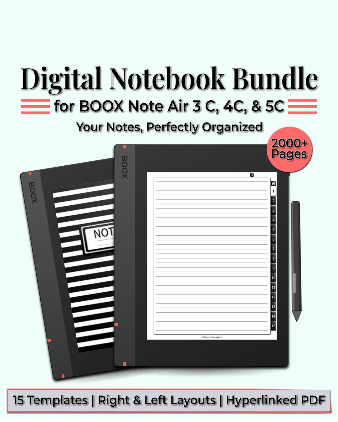 Digital Notebook for Boox Note Air 3C 4C 5C | 15 Hyperlinked Templates ...
