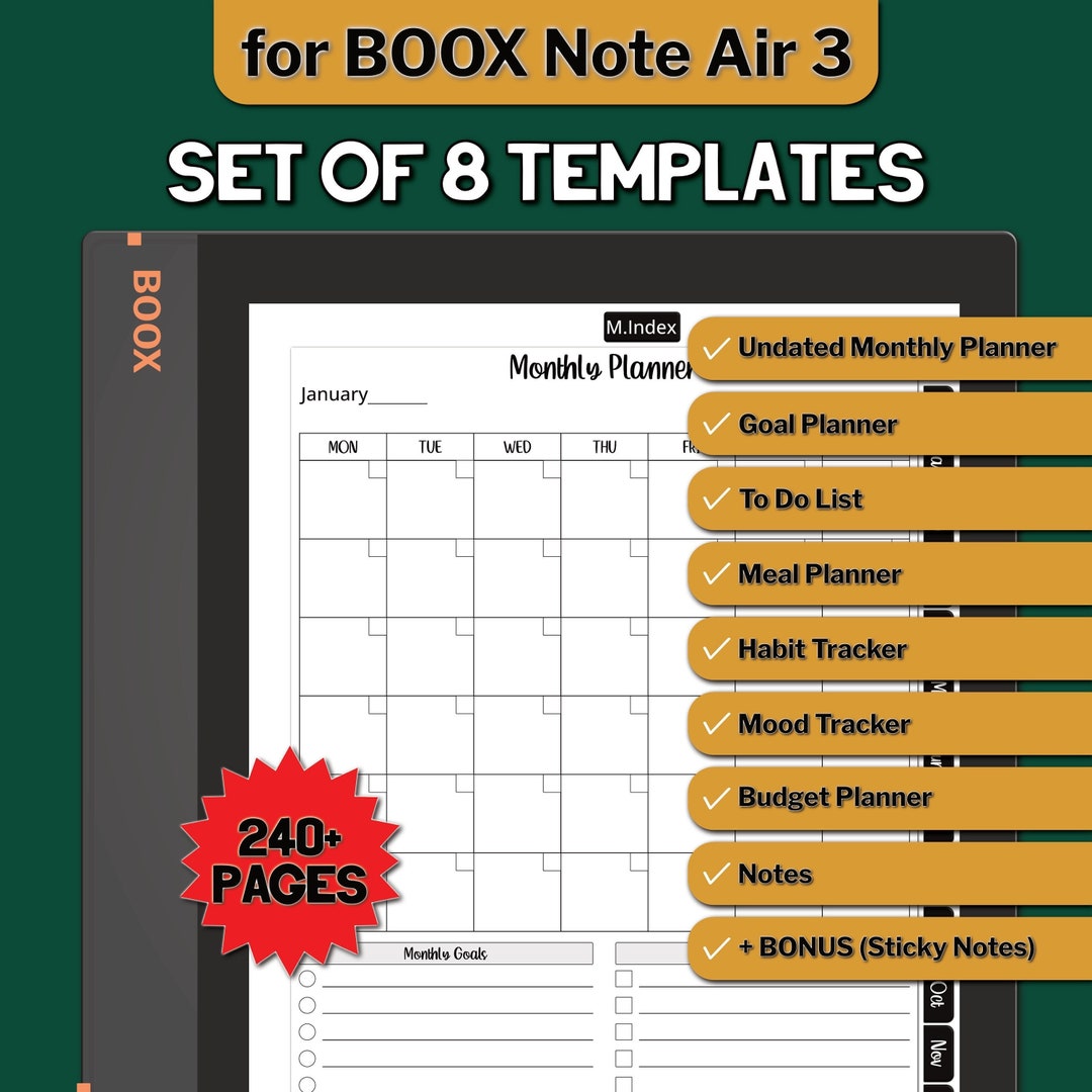 BOOX Note Air 3 Digital Planner Bundle 8 Templates, BOOX Note Air 3 ...
