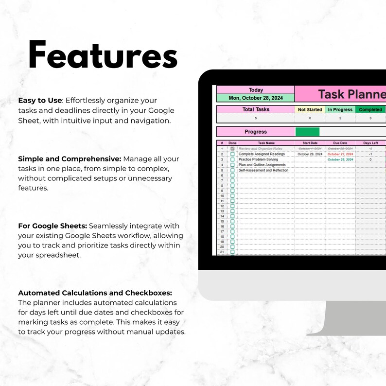 Task Tracker Google Sheet, To-do List Spreadsheet, Task Planner ...