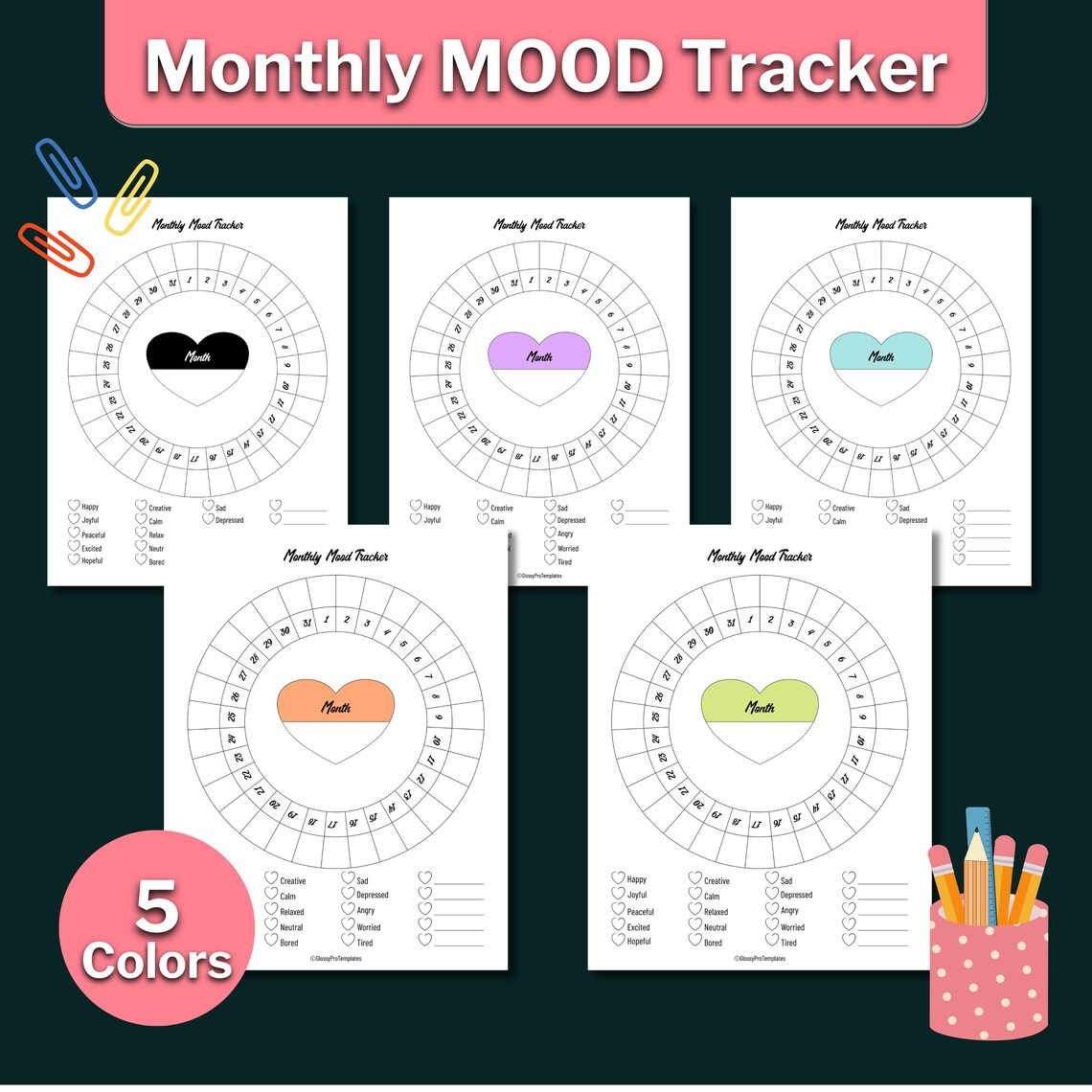 Printable Mood Tracker Bundle, Yearly Mood Tracker & Monthly Mood ...