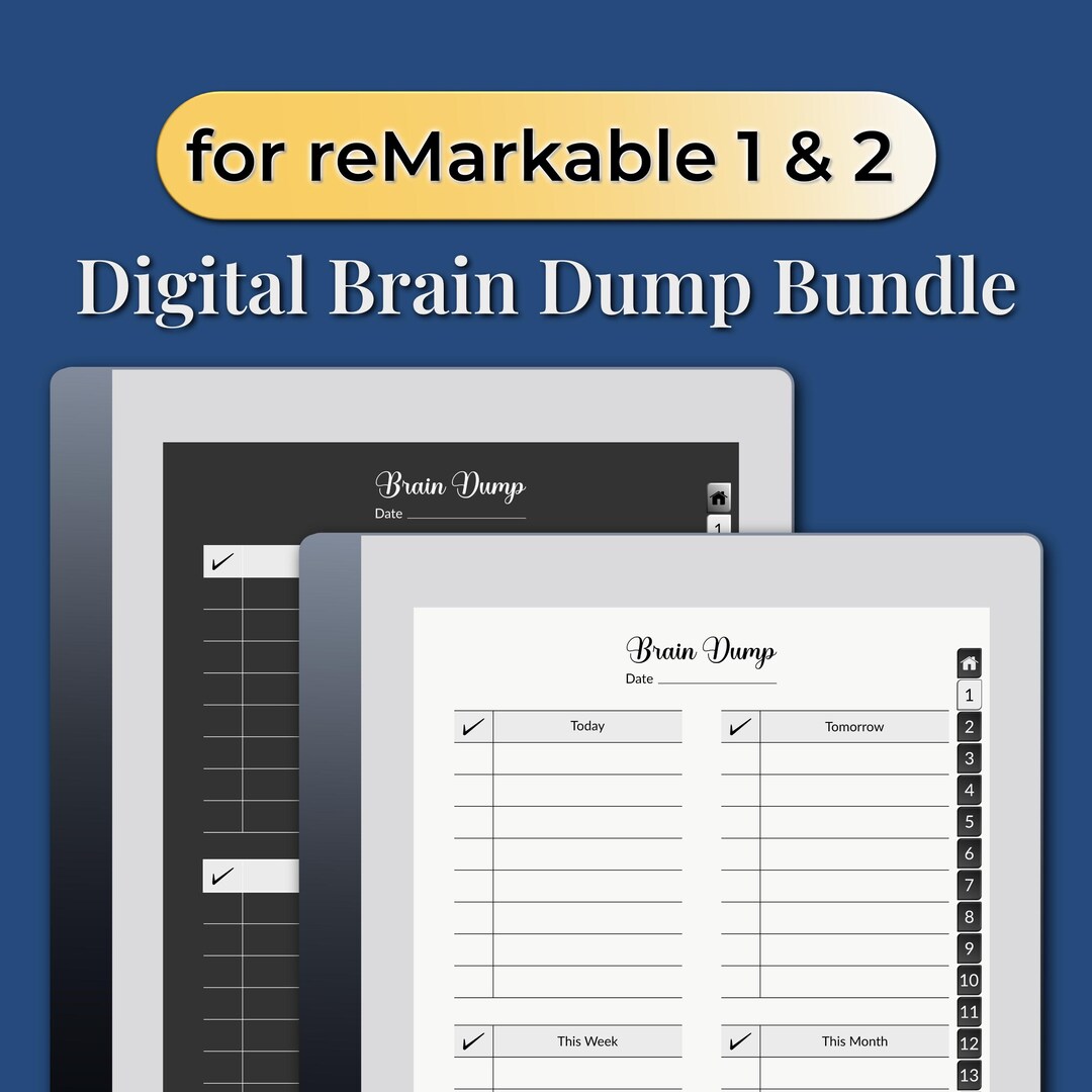 Brain Dump Planner Template for Remarkable | Dark & Light Modes | To-do ...