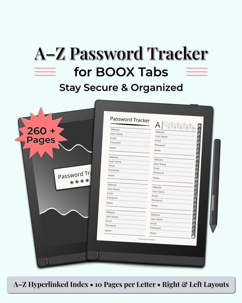 Password Tracker Template for BOOX | A–Z Hyperlinked Digital Password ...