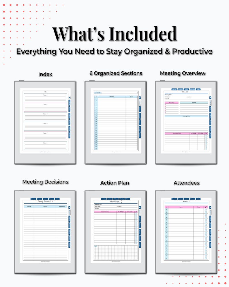 Meeting Notes Template for Remarkable Paper Pro | 150 Hyperlinked ...