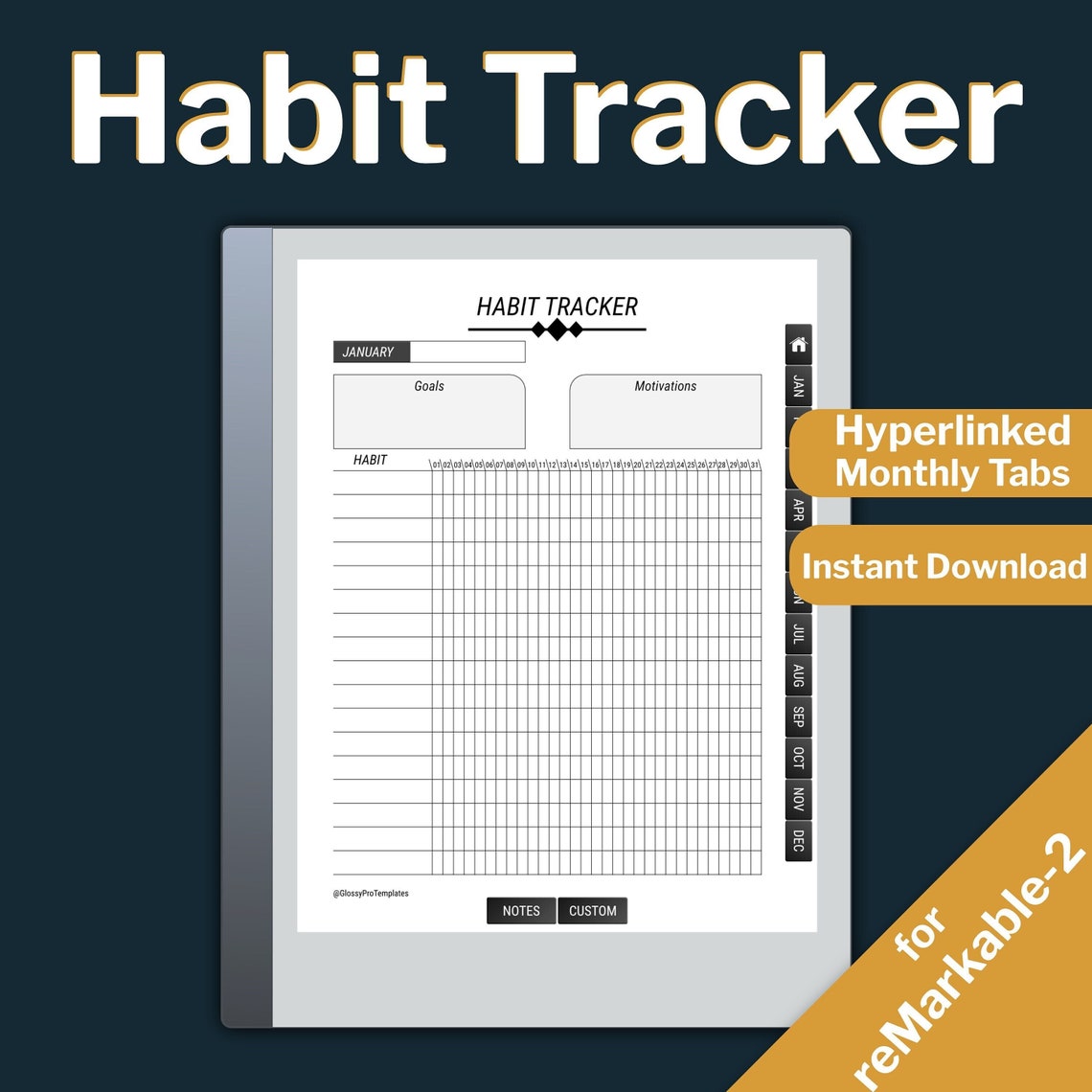 Remarkable-2 Habit Tracker Digital Habit Tracker Monthly - Etsy