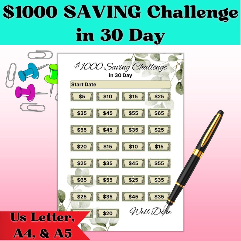 1000 Money Saving Challenge Save 1000 in 30 Days 1000 - Etsy