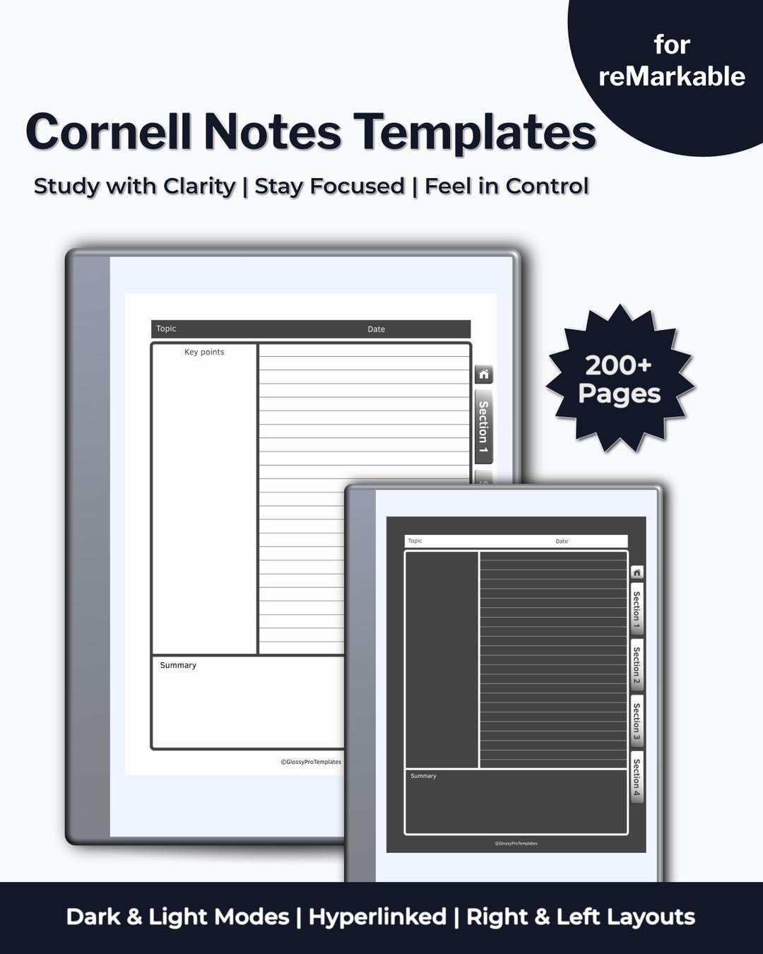 Digital Cornell Notes for Remarkable | Hyperlinked Note Taking Template ...