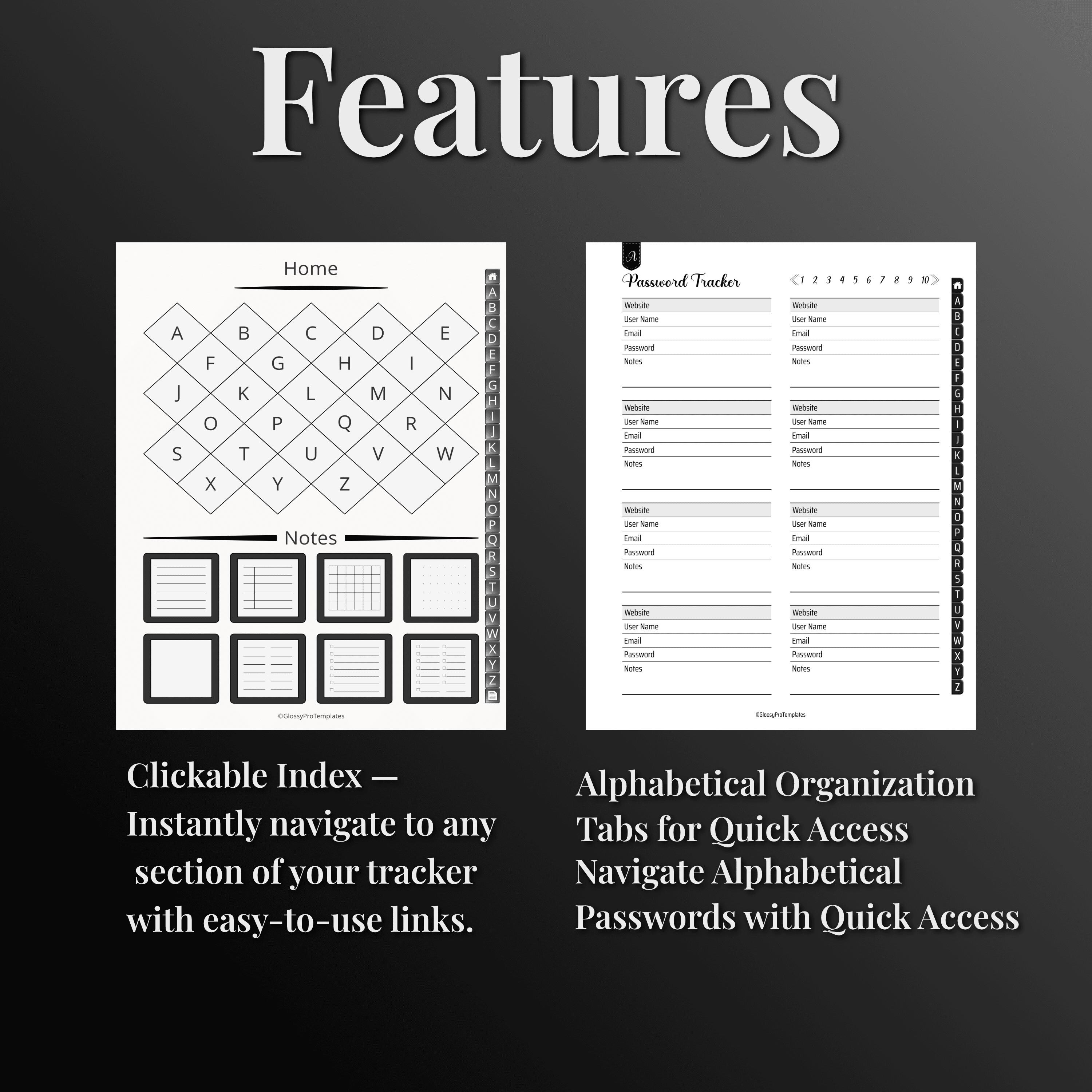 Digital Password Tracker Template for BOOX | Alphabetically Hyperlinked ...