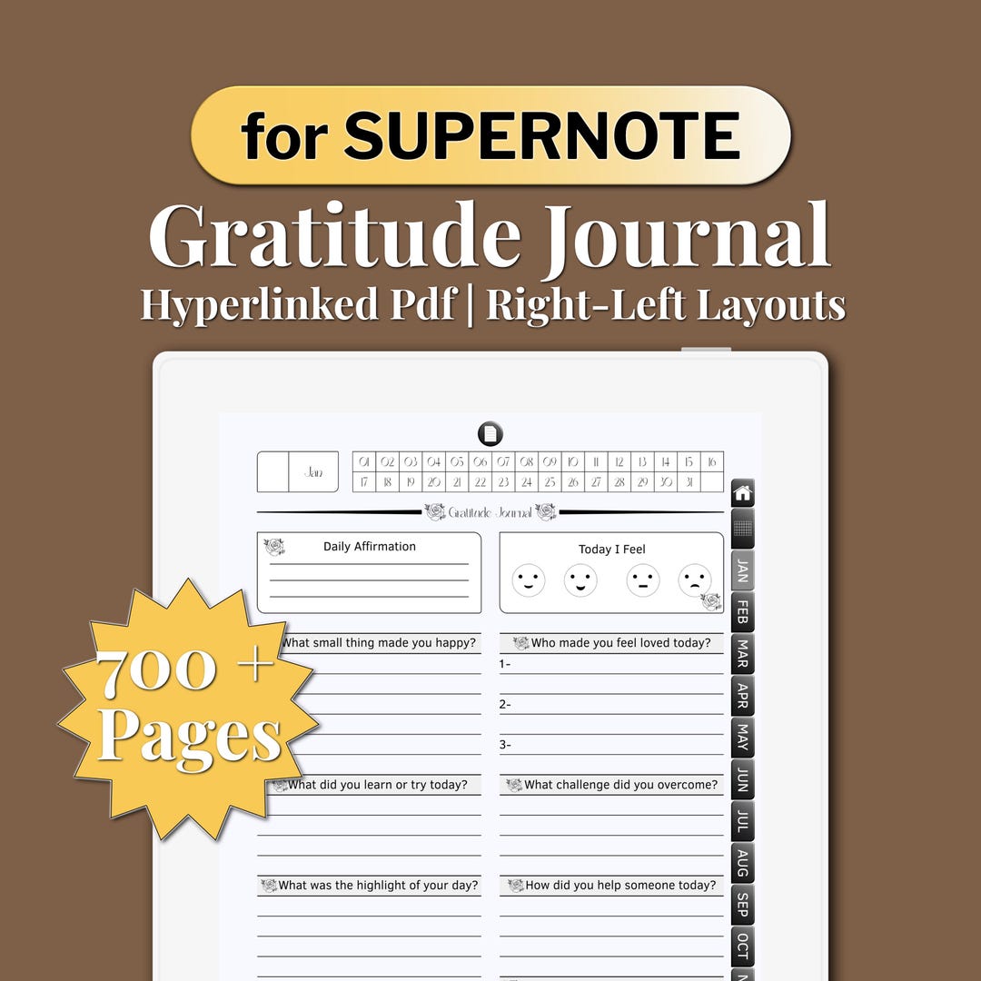 Digital Gratitude Journal for SUPERNOTE, 366 Daily Gratitude, Templates ...