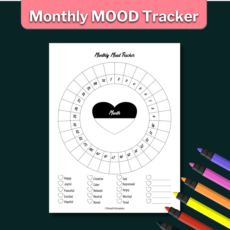 Printable Mood Tracker Bundle, Yearly Mood Tracker & Monthly Mood ...
