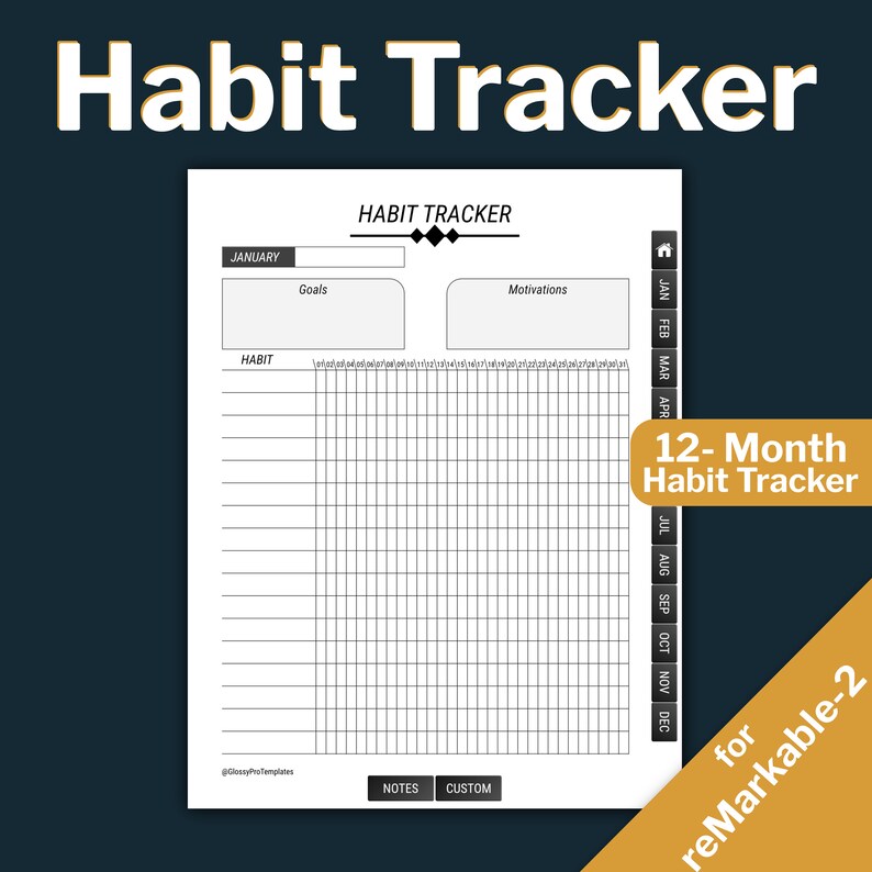 Remarkable-2 Habit Tracker Digital Habit Tracker Monthly - Etsy