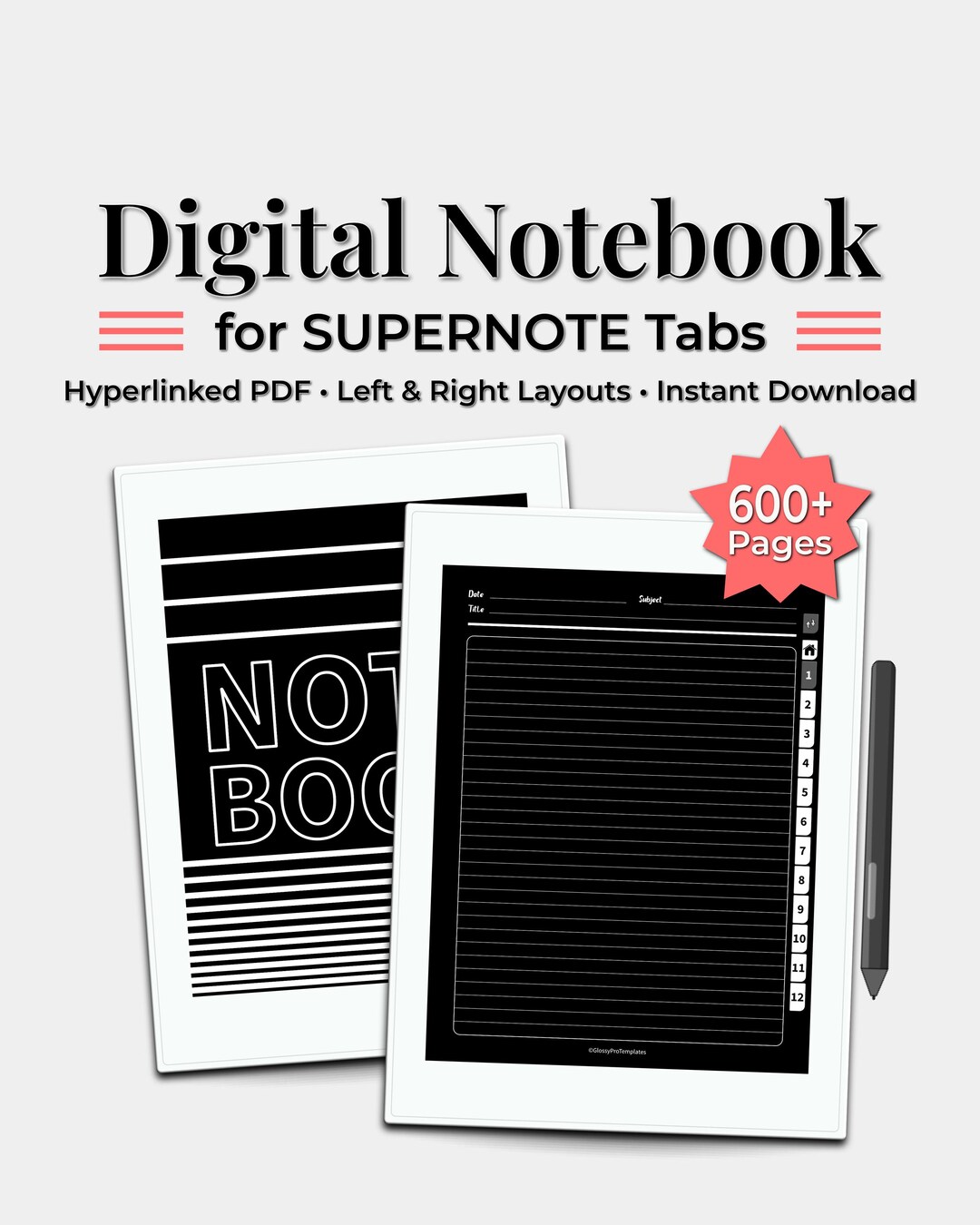 Dark Digital Notebook Template With Hyperlinks for Supernote | PDF ...